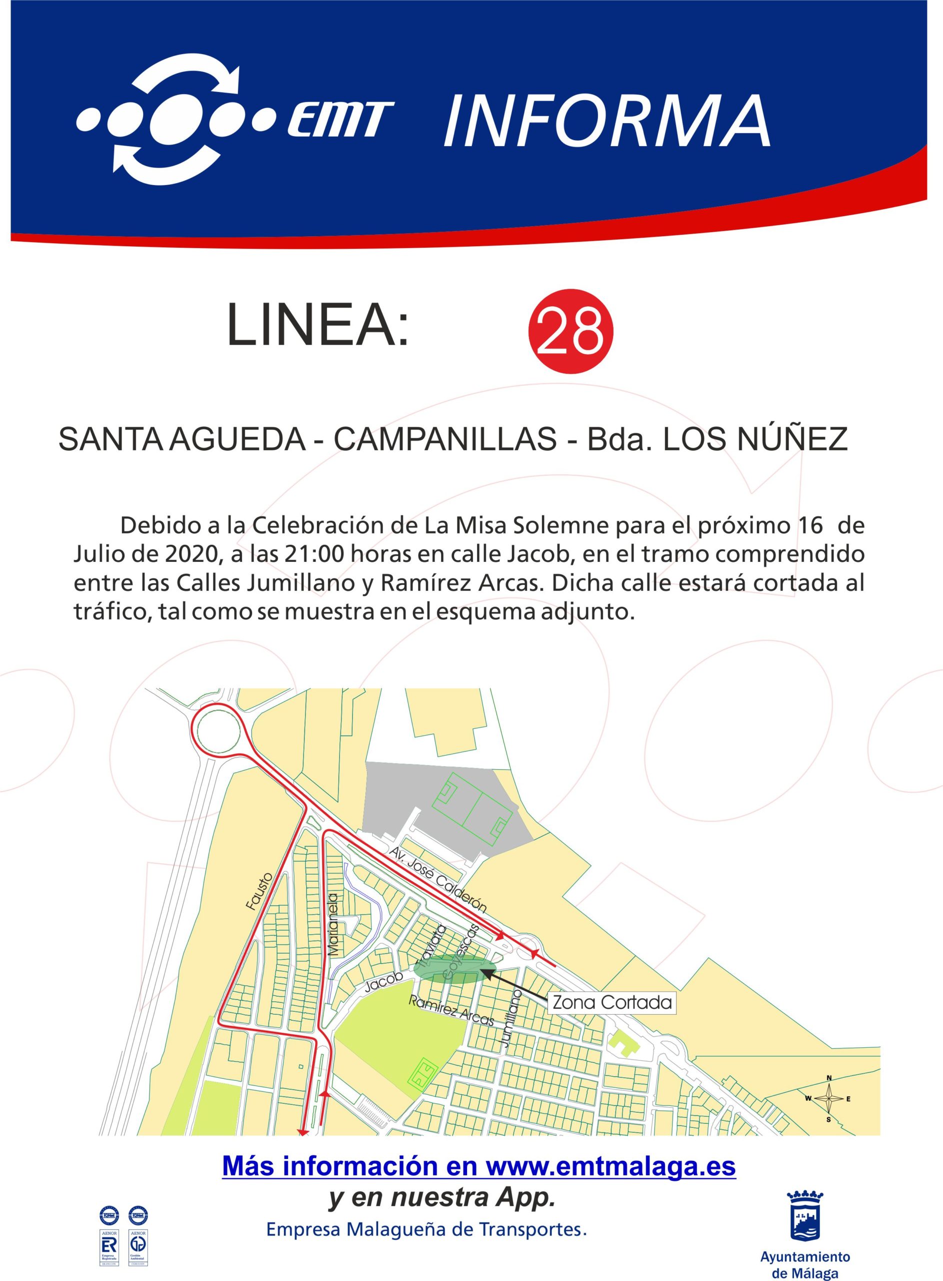 Modificación de recorrido línea 28 – Empresa Malagueña de Transportes